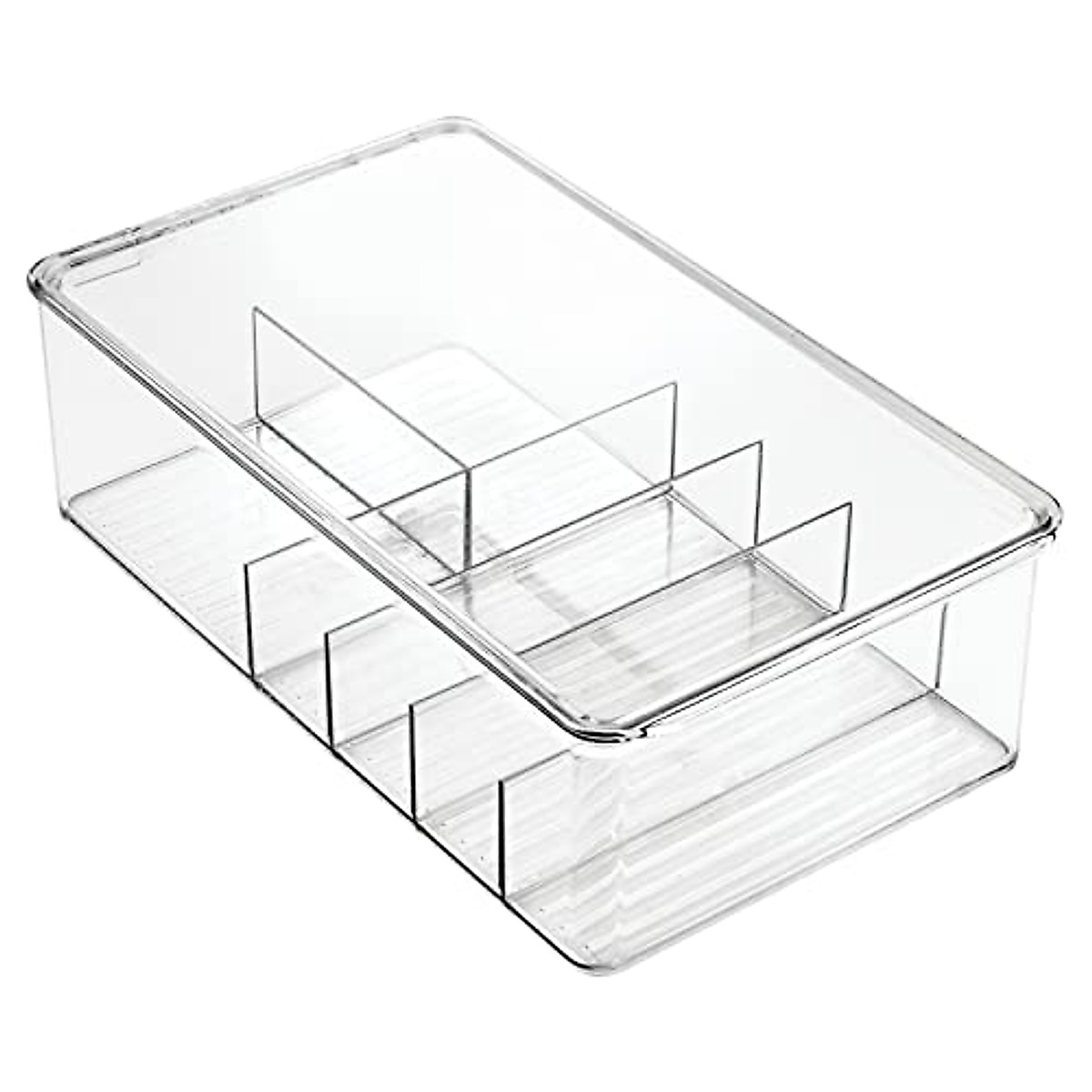 mDesign Stackable Plastic Storage Organizer Container Box for Kitchen Cabinets, Pantry, Countertops - Holds Kids, Child/Toddler Mealtime Sets, Small Accessories - 6 Sections - BPA Free - Clear