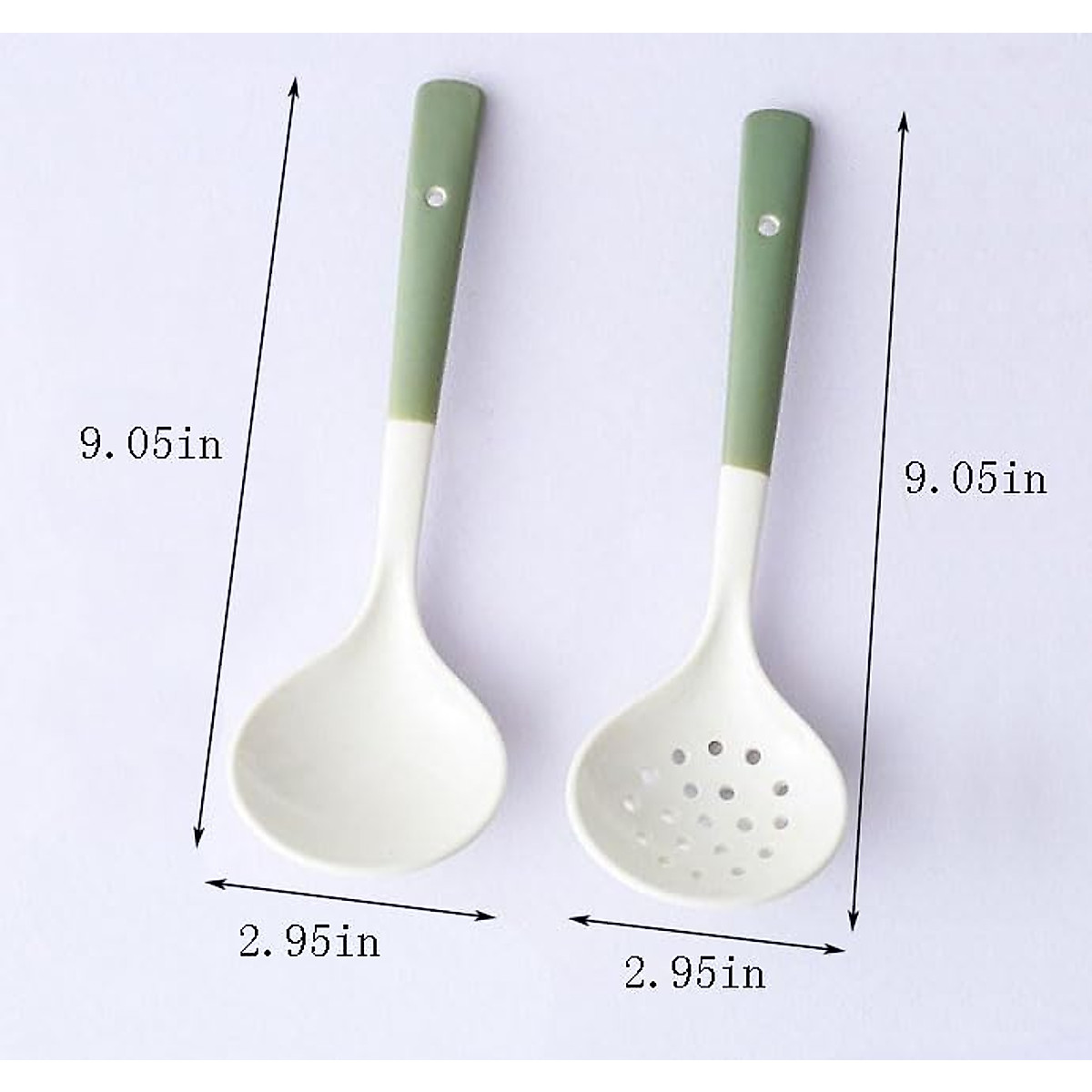 Ceramic Soup Ladle Spoon Set Of 2,Hot Pot Accessories Kit Soup Ladle Skimmer Spoon Slotted Cooking Utensil For Cooking Stirring (Green)