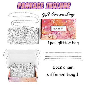 ELABEST Glitter Evening Clutch Bag Rhinestone Handbag Crossbody Purse Wedding Party Bag for Women and Girls (Single-sided silver crystal)