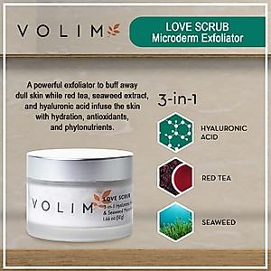 Volim Love Scrub with Hyaluronic Acid Natural Face Exfoliator for Wrinkles, Acne, Fine Lines, Blackheads & Clogged Pores