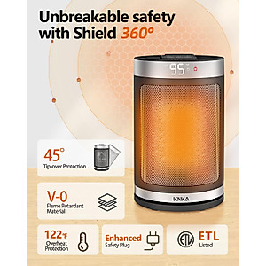 KNKA Space Heaters for Indoor Use, Portable Electric Heater with Thermostat, 90° Oscillation, 4 Mode, 12H Timer, 1500W Fast Safe Heating Ceramic Heater for Bedroom, Home, Office - ETL Certified, 9.4"