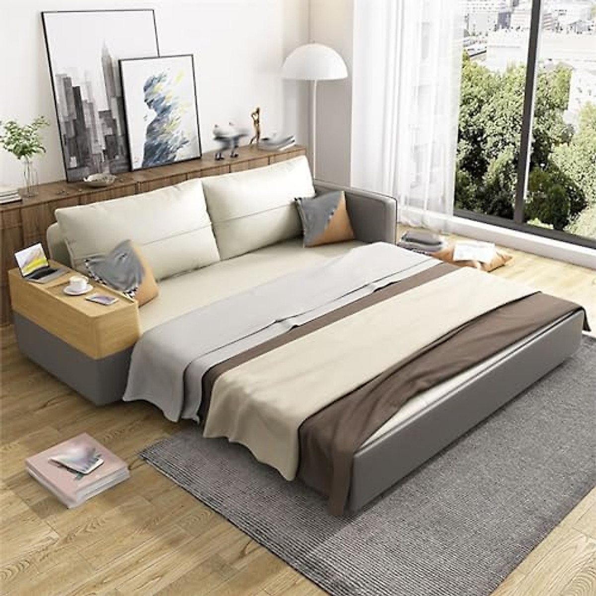 NAHDU 77" Sleeper Sofa with Lift Top End Table Convertible Sofa Bed with Storage