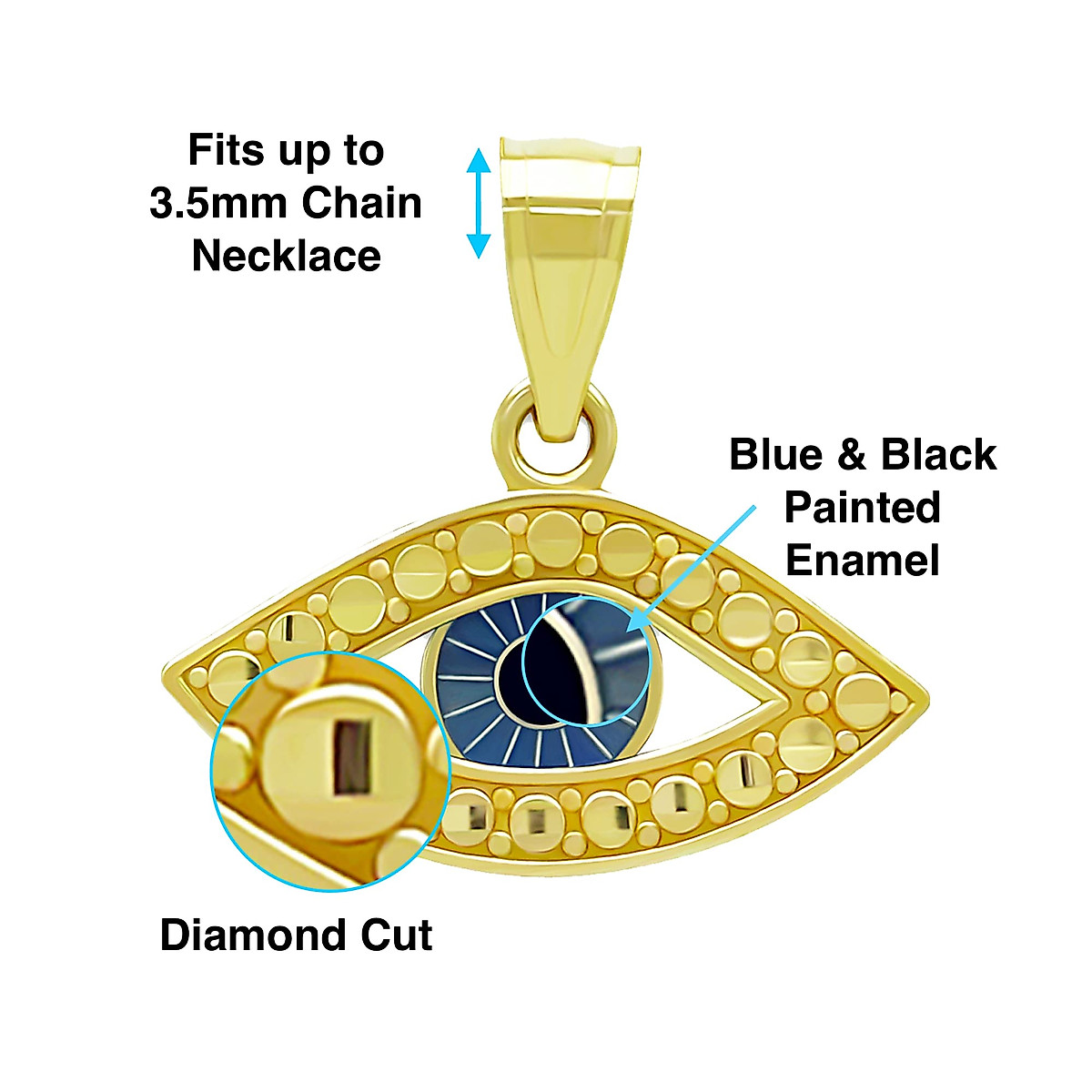 Charm America - Gold Evil Eye Charm with Enamel - 10 Karat Solid Gold - Evil Eye Protection Pendant