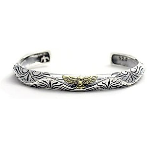 COSUMOSU Sterling Silver Southwest Native American Eagle Hawk Cuff Bangle Bracelet Adjustable