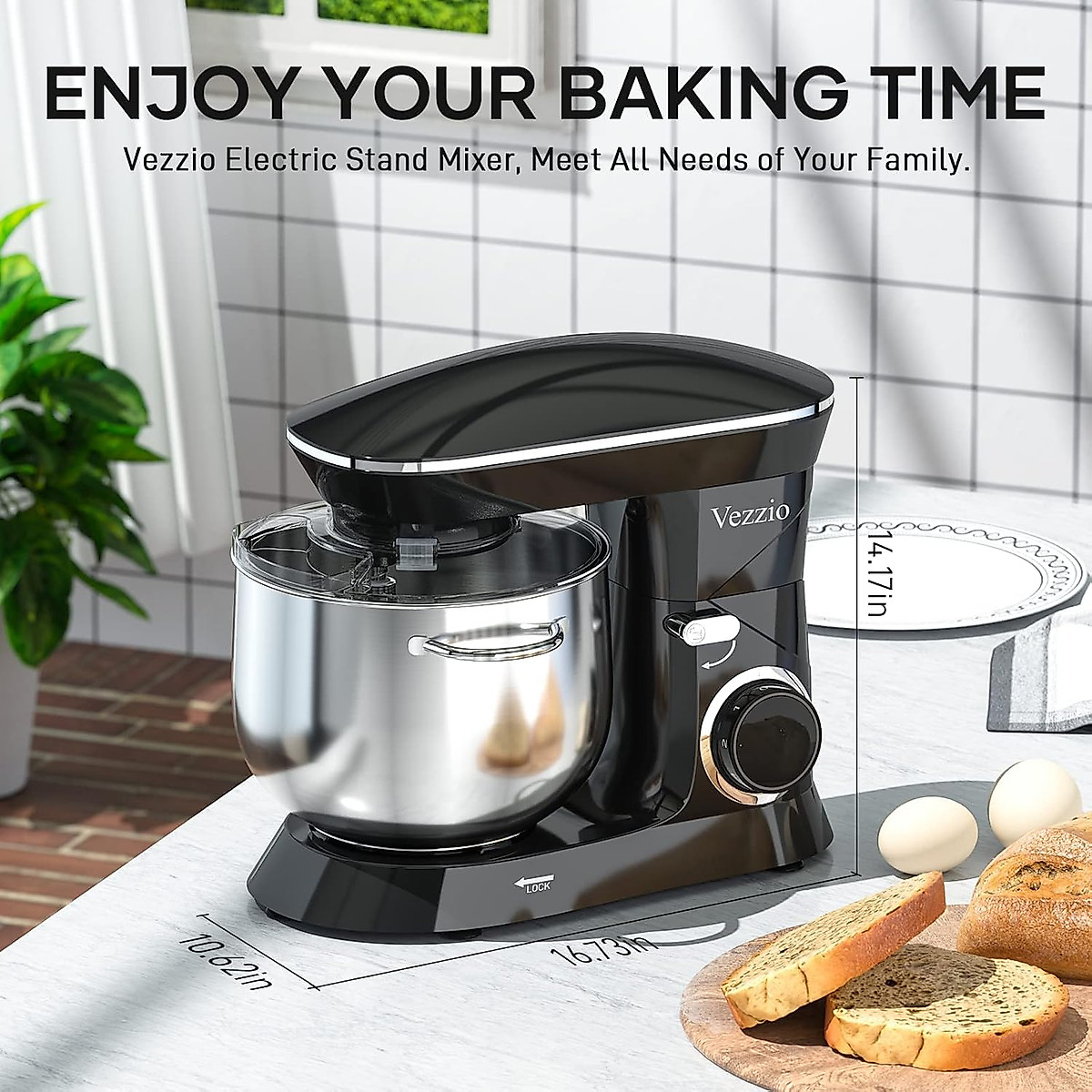 9.5 Qt Stand Mixer, 10-Speed Tilt-Head Food Mixer, Vezzio 660W Kitchen Electric Mixer with Stainless Steel Bowl, Dishwasher-Safe Attachments for Most Home Cooks (Red)