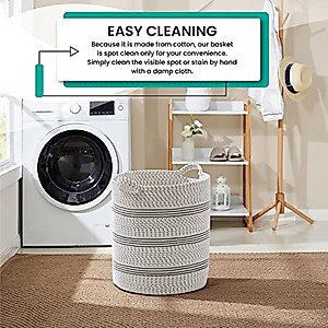 Organizix Large Cotton Rope Laundry Hamper Woven Basket with Handles, Storage Basket for Toys, Blanket, Throws, Pillows and Towels - 18 x 16, Multi Stripe