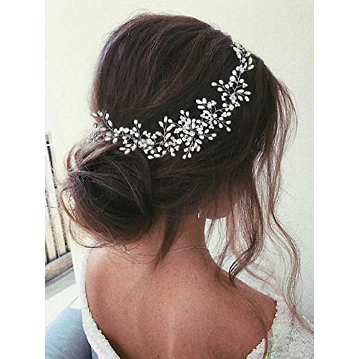 Asooll Bride Wedding Hair Vine Silver Rhinestone Hair Pieces Pearl Bridal Headpiece for Women and Girls (A Silver)