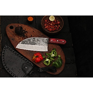 Almazan Official Original Serbian Kitchen Hand Forged Chef Knife with Leather Sheath - Made in Spain