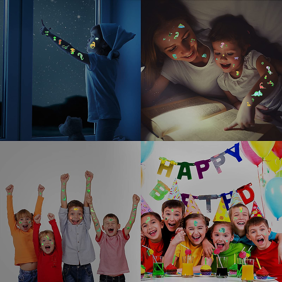 Zonon Dinosaur Temporary Tattoos Glow in The Dark for Kids Party Supplies Dinosaur Tattoos Sticker Luminous Jungle Waterproof Dino Temporary Tattoos for Boys Girls Party Supplies(Glow Style)