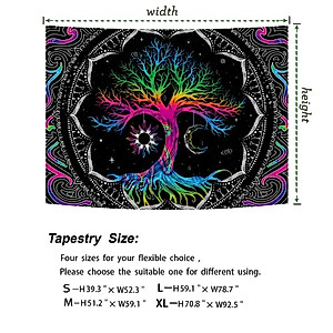 DIGHEIGG Trippy Tapestry Room Decor, Tree of Life Tapestry for Bedroom Aesthetic Moon and Sun Bohemian Boho Tapestries Wall Hanging for Room (51.2 x 59.1 inches)