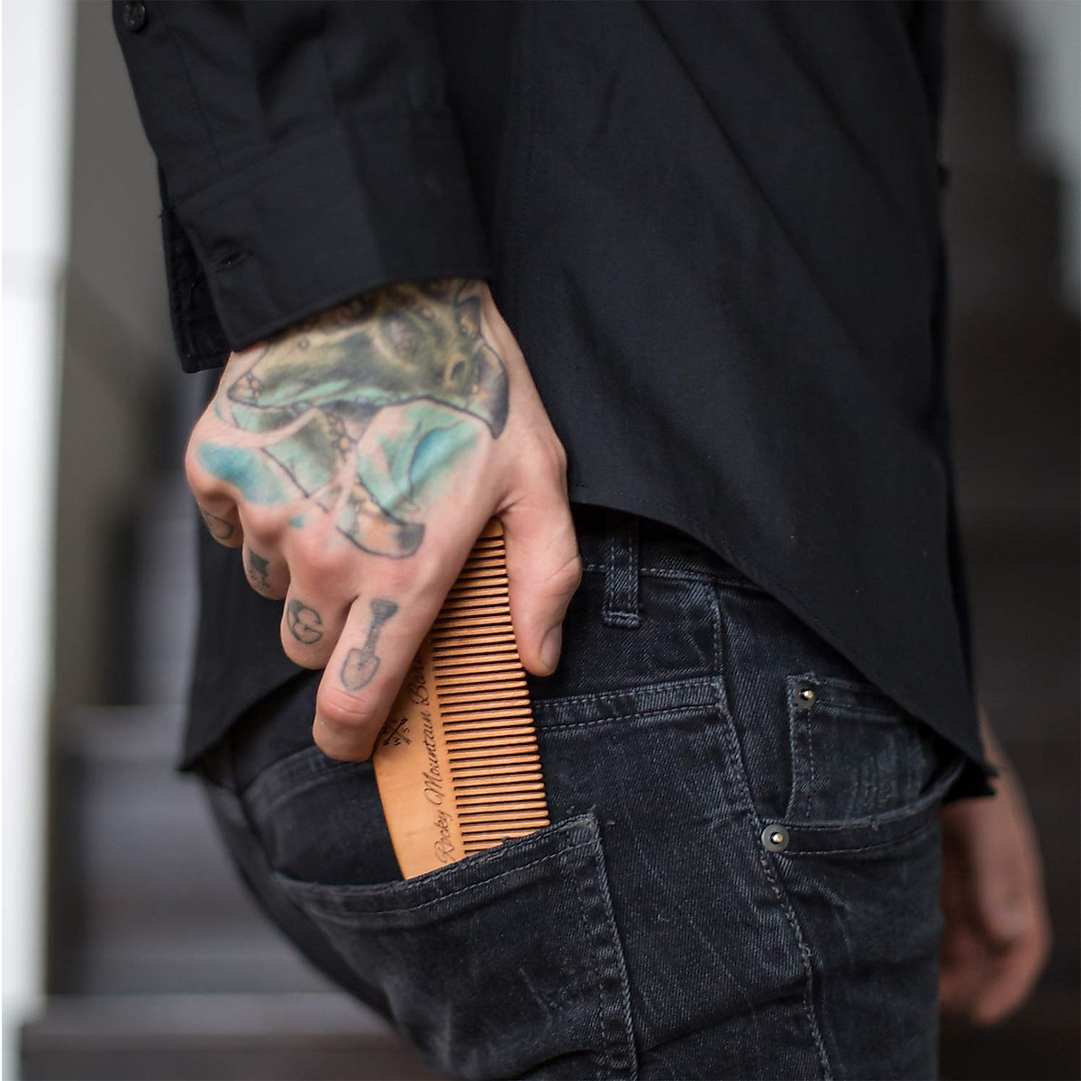 Hair Comb - Wood with Anti-Static & No Snag Handmade Brush for Beard, Head Hair, Mustache with Design in Gift Box