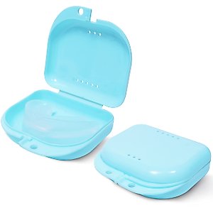 Orthodontic Retainer Case -2 Pack Night Mouth Guard Case Holder with Vent Holes - Cute Denture case with Tight Snap Lock-Durable Retainer Container case for Travel, Household & Office 3.14x3.14x1.1