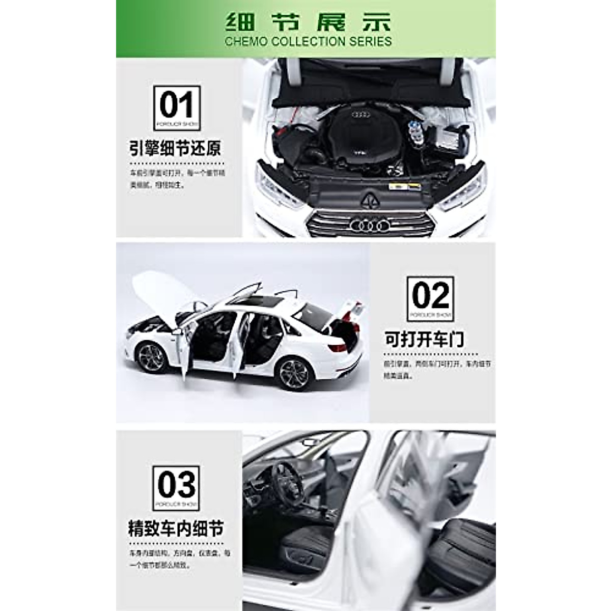 Models Vehicle Replica Car 1 18 Fit for Audi A6l Simulation Model Car Metal Diecast Minicar Scale Model Collectibles Souvenir Collectible Gift 2023 2024 (Color : Chrome)