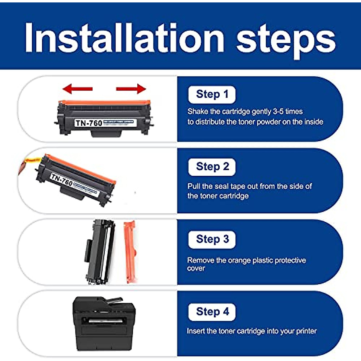 [3,500 Pages High Yield] Compatible TN-760 TN760 Toner Cartridge: Replacement for Brother TN760 Toner MFC-L2710DW MFC-L2750DW HL-L2350DW MFC-L2717DW DCP-L2550DW Printer TN7601PK Toner