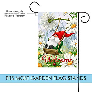 Toland Home Garden 1112626 Welcome Swing Gnome Spring Flag 12x18 Inch Double Sided Spring Garden Flag for Outdoor House Daisy Flag Yard Decoration