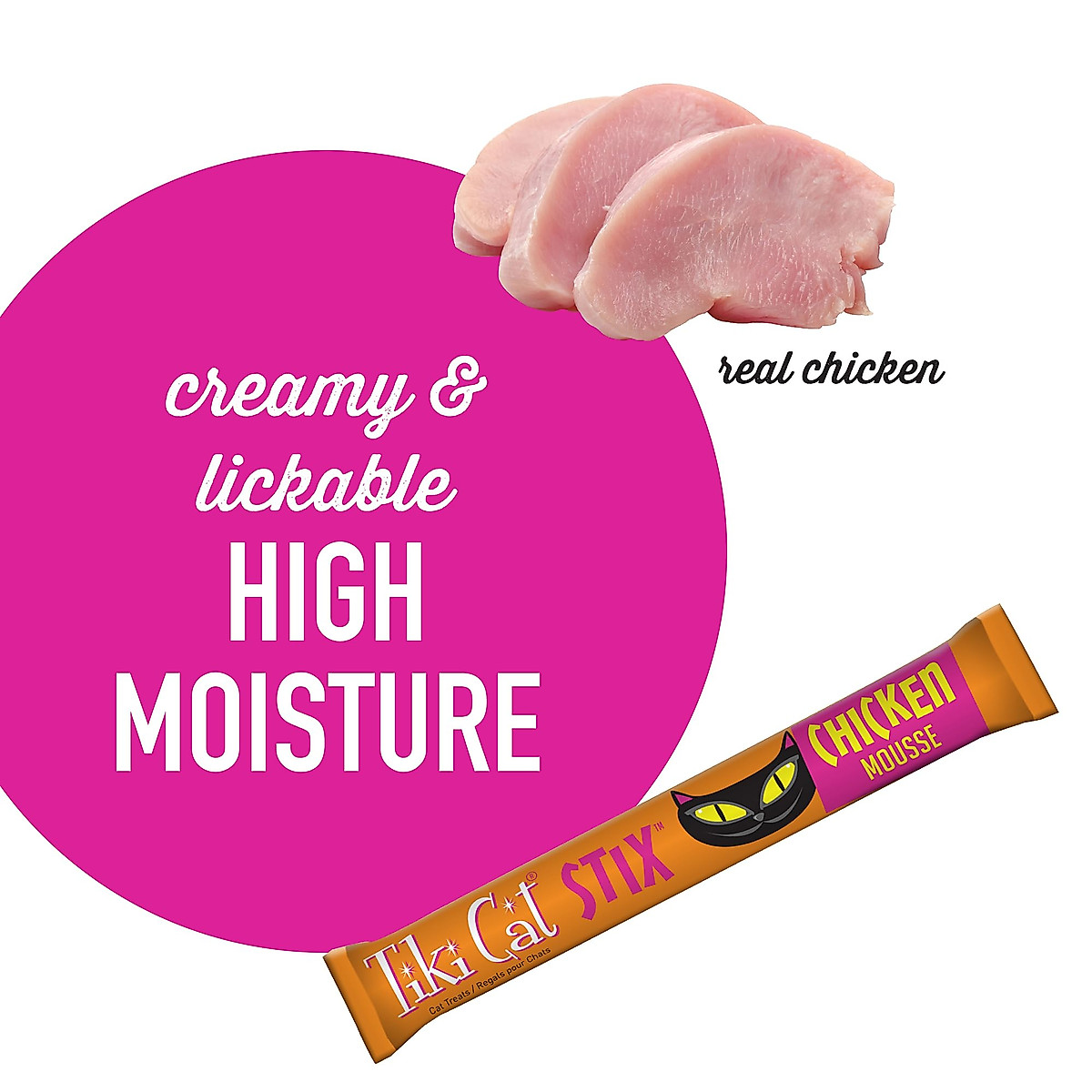 Tiki Cat Stix Mousse Treats, Single Serve Indulgent Lickable Treat or Dry Food Topper, with Chicken in Creamy Gravy, 0.5 oz. Servings (20 Count)