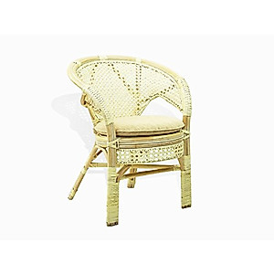 Wickerix Pelangi Handmade Rattan Dining Wicker Chair W/Cushion, White Wash