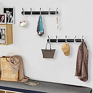 NOZVYCI Wall Mounted Coat Rack Hook with 5 Sliding Hooks Movable Coat Hooks Rack Double Hooks 30kg Load Capacity Stainless Steel Hooks Rail for Hanging Jacket,Backpack,Clothes(Matte Black+Silver)
