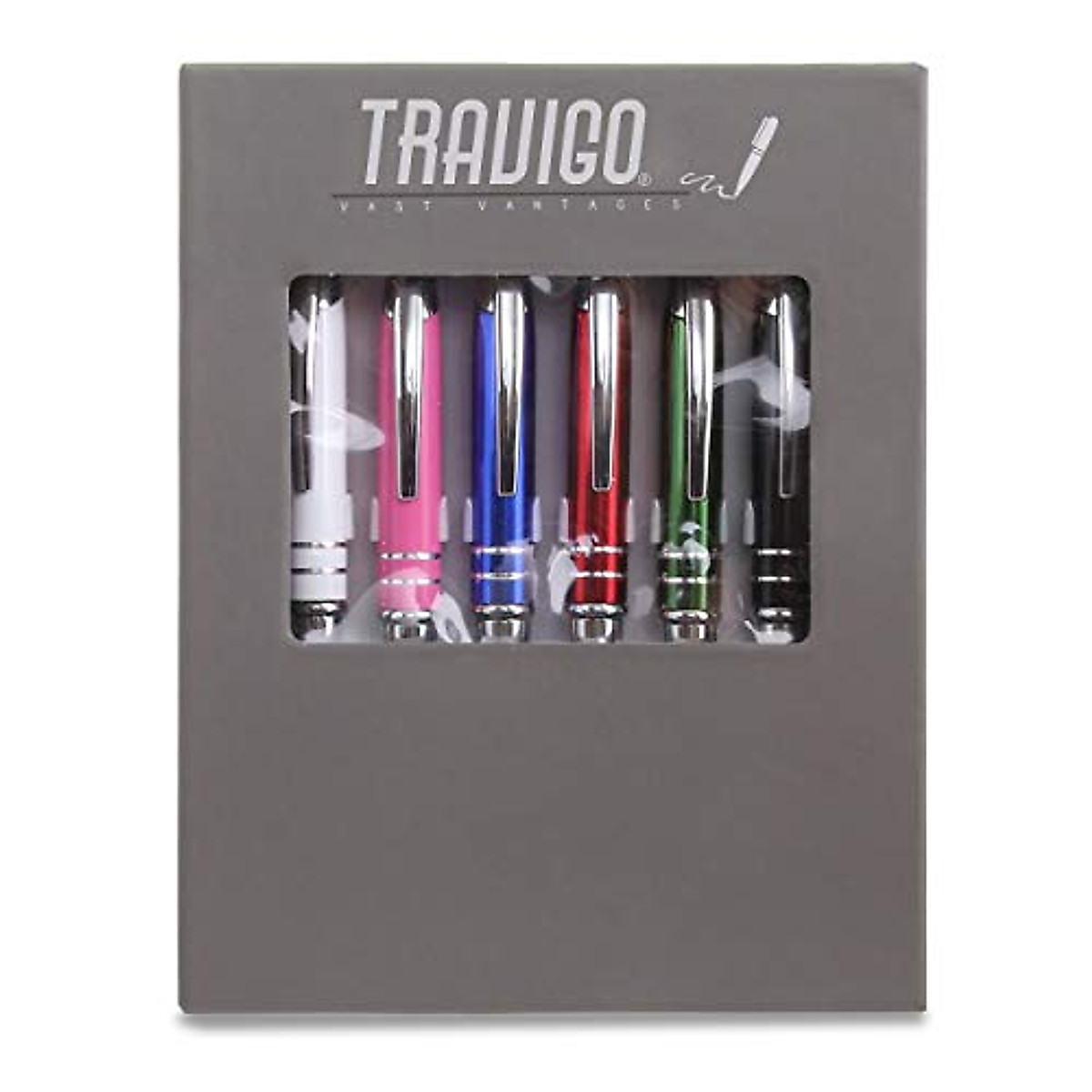 Travigo 6-Pack 3-in-1 Capacitive Stylus Tip Ballpoint Metal Pen with LED Light Set | Black Blue Red Green Pink White