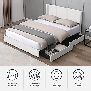 ZAFLY Platform California King Size Bed Frame with Adjustable Headboard,Upholstered Cal King Bed Frame with 4 Storage Drawers,Wooden Slats Support,No Box Spring Needed,Easy Assembly (Beige), 21052-CK