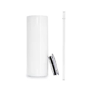 20oz stainless steel double walled insulated drink bottle with straw white skinny