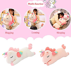 AIXINI Plush Unicorn Stuffed Animal Pillows Toy, 11.8 Inch Cute Soft Pink Unicorn Plushie Dolls with Rainbow Wings