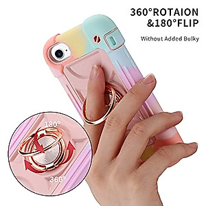 MARKILL Compatible with iPhone Se3/iPhone Se2,iPhone 6/6S Case,iPhone7/iPhone8 Case 4.7 Inch with Ring Stand, Heavy-Duty Military Grade Shockproof Phone Cover. (Rainbow Pink)
