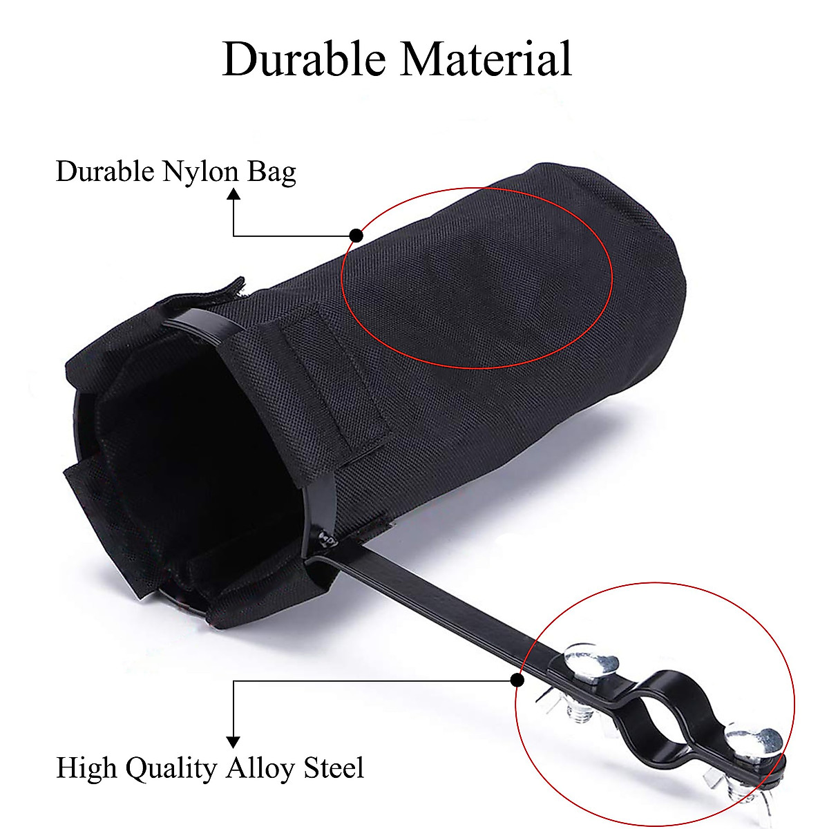 WOTLLA Drum Stick Bag, Nylon Drumstick Bag Removable, Drumstick Holder with Clamp-On Lockable Alloy Steel Heavy Duty Clamp for Drumsticks Mallets Up to 10 Pairs, Black