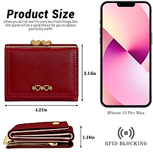 YINHEXI Wallet for Women, Cute Womens Wallet Card Holder, Small Trifold RFID Blocking Purse, Cute Small Leather Pocket Wallet for Women, Girls, Ladies Mini Short Purse (Burgundy)