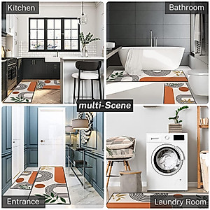 Tayney Mid Century Boho Home Kitchen Rugs and Mats Non Skid Washable Set of 2, Bohemian Kitchen Mats for Floor, Abstract Geometric Kitchen Runner Rug, Modern Minimalist Kitchen Decor