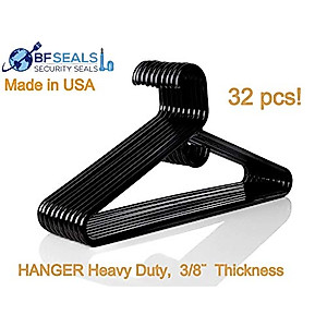 Plastic Hangers HD Heavy Duty, 32 Pcs. Black Color, Made in USA, 3/8” Thickness, Durable, Tubular, Lightweight, for Clothes, Coat, Pants, Shirts, Dress, TINEFF, Free and Quick delivery from USA