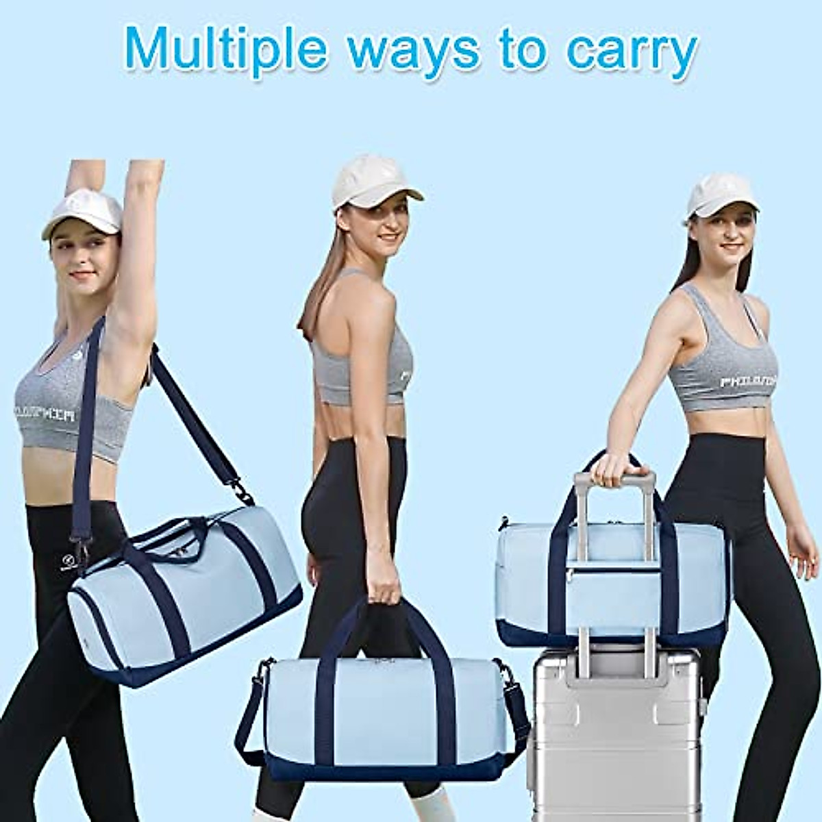Gym Duffle Bag for Women with Wet Pocket Shoes Compartment Carry On Bag Weekender Overnight Duffel Bag with Shoe Compartment Wet Pocket