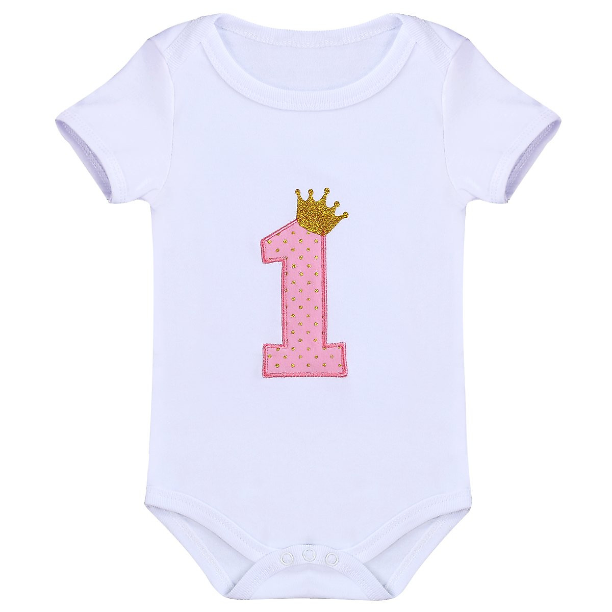 Baby Girls First Birthday Clothes One-piece Bodysuit 1st Crown Romper+Ruffle Tulle Skirt+Bowknot Headband 3PCS Set Toddler Infant Smash Cake Outfits for Casual Photo Shoot Pink Age 1 Year Old