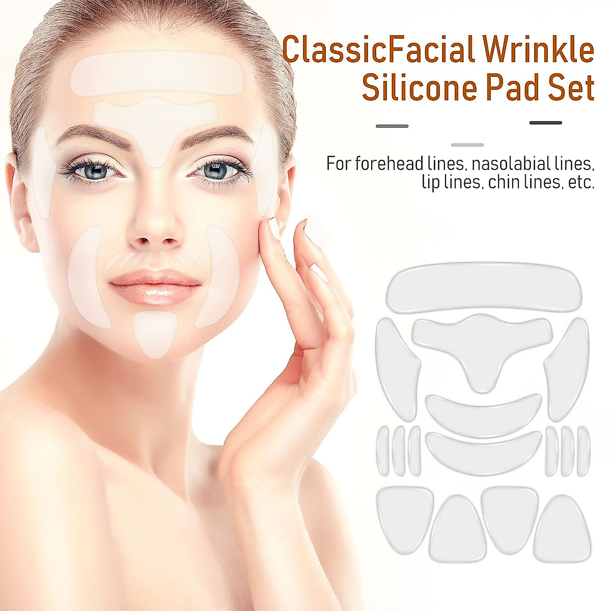 32 Pcs Facial Chest Neck Silicone Pad Reusable Face Forehead Patches Facial Sleeping Mask Cover for Smoothing Chest Neck Forehead Eye Mouth (Clear,Pink)