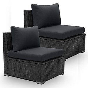 BULEXYARD 2 Pieces PE Rattan Patio Furniture Armless Sofas with Thick Cushions Outdoor Wicker Seating for Backyard, Deck, Garden, Balcony (Dark Grey)