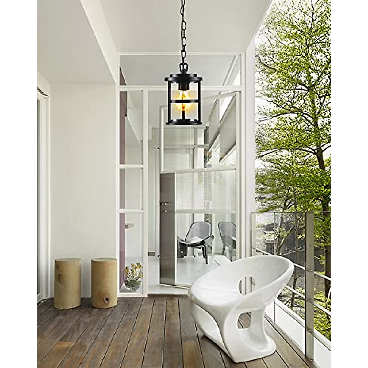 UFOND Outdoor Pendant Lantern for Porch, Pendant Light in Black Finish, 1-Pack Exterior Hanging Lantern with Clear Glass and Adjustable Chain,Gazebo Light Fixture for Patio Garage Entryway