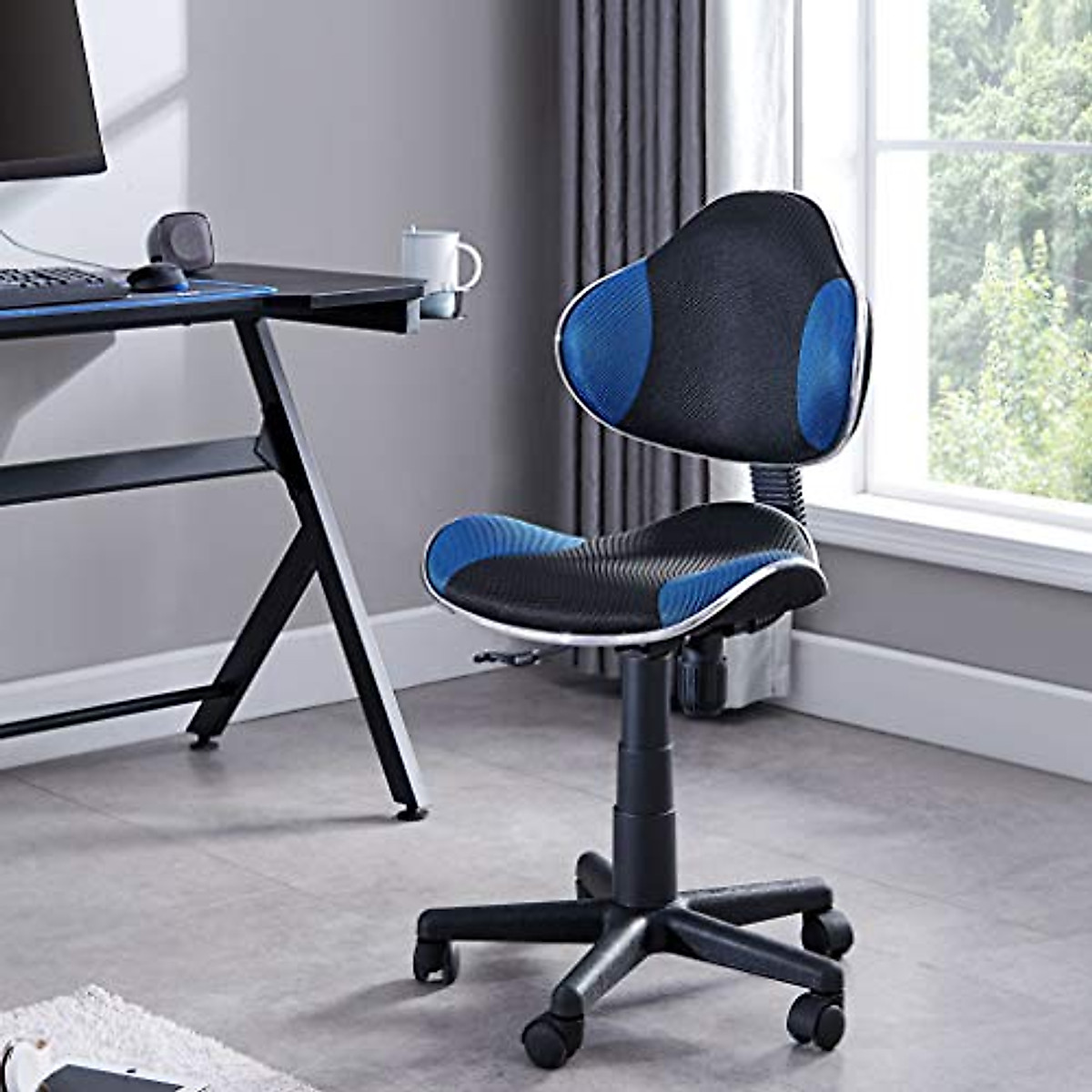 Home Office Low Back Computer Executive Chair by JJS, Ergonomic Mesh Chair with Extra Large Base and Pads, Black/Blue