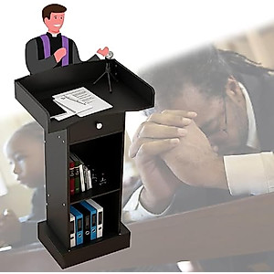 EESHHA Lectern Portable Lecterns Spacious Drawer Podium Stand High Density Board Teacher Podiums with Open Storage Simple Standing Lectern