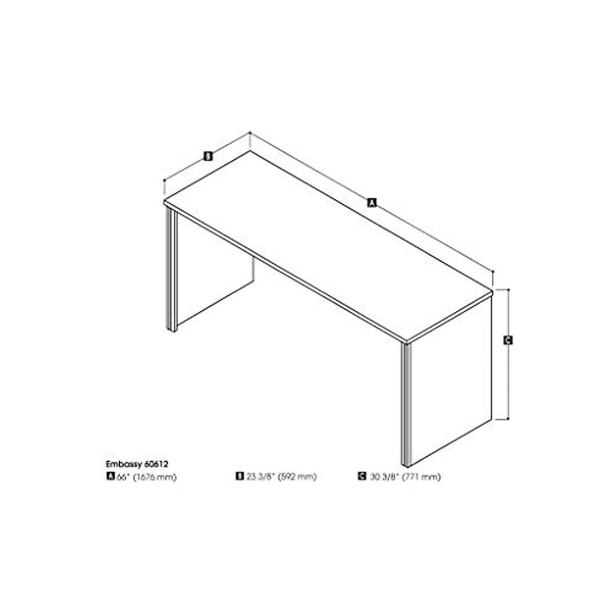 Bestar Embassy Narrow Desk Shell, 66W, Dark Chocolate