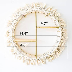 Diocos Boho Round Wall Shelf Macrame Floating Shelf Circle Decorative Storage Shelves Crystal Display Rack