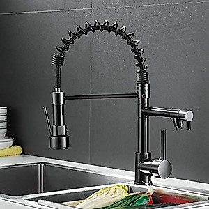 Leekayer Kitchen Faucet Commercial Pull Down Small Type Sink Mixer 2 Mouth Single Handle 1 Hole Deck Mount Dual Function Swivel Spout Antique Elegant Oil Rubbed Bronze Finish