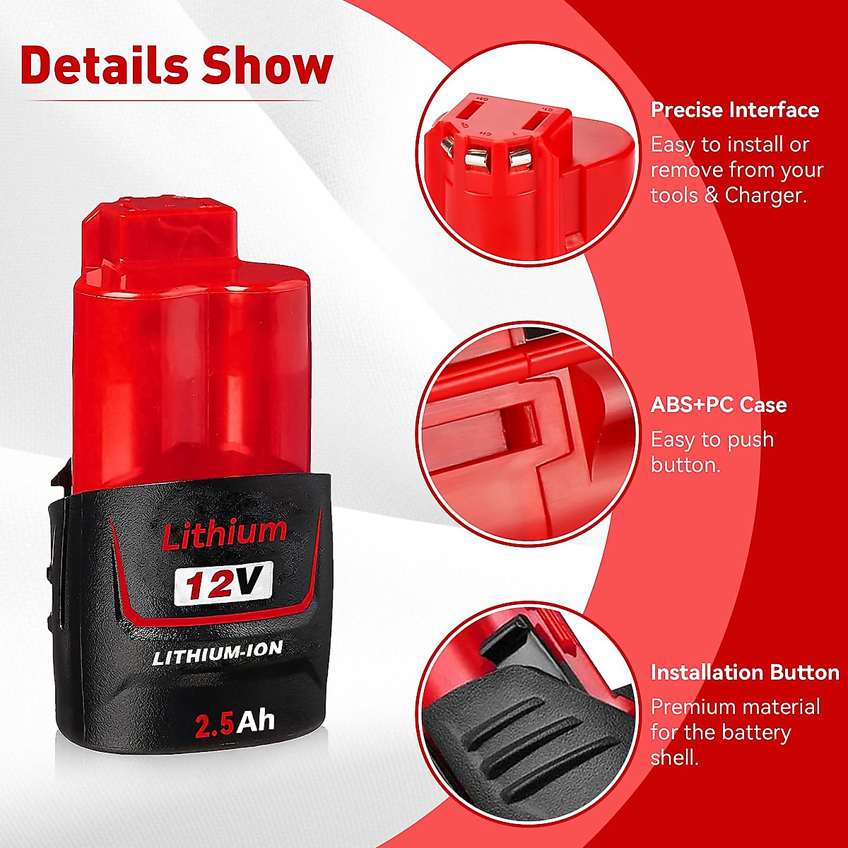 VINIDA 4packs 12V 2.5AH Replacement for Milwaukee M-12 Battery Compatible with Milwaukee 48-11-2411 48-11-2420 48-11-2401 48-11-2402 Tools