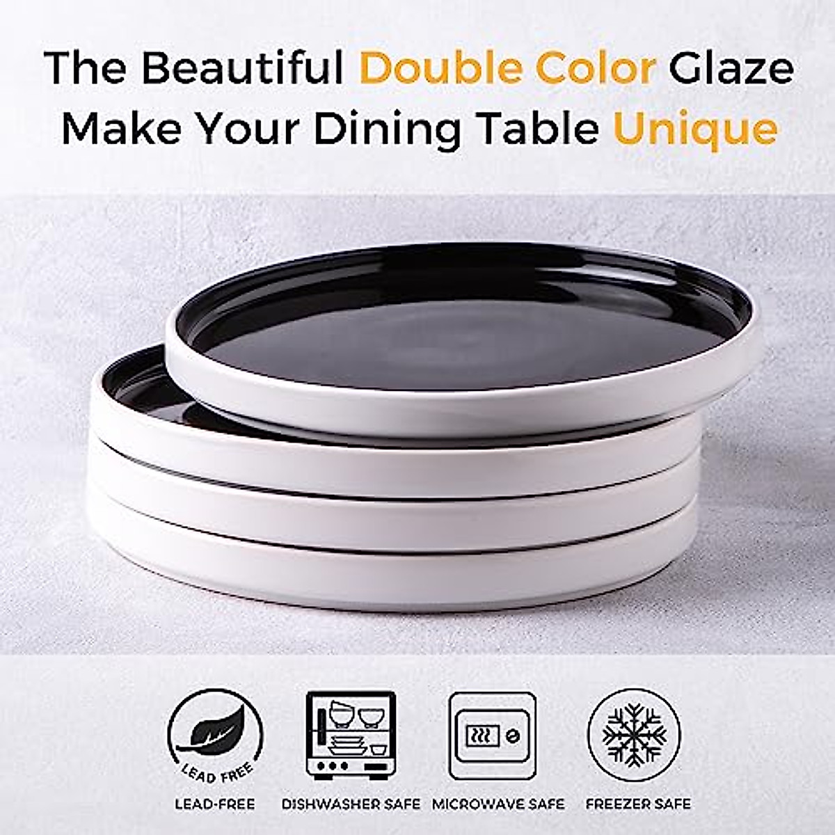 AmorArc Ceramic Dinnerware Sets for 4,12 -Piece Double Color Stoneware Plates and Bowls Set,Chip and Crack Resistant | Dishwasher & Microwave Safe Dishes Set,Service for 4 -White &Black