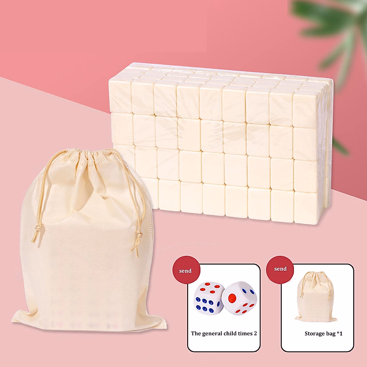 Chinese Mahjong Set with 144pcs Mini Mahjong Tiles, Portable Vintage Traditional Majong Mah Jongg Set with Carrying Case for Travel Family Party Game (White)