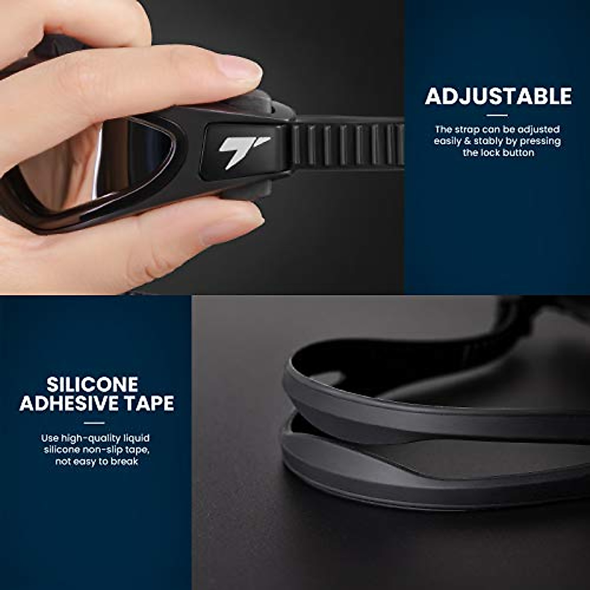 TOBA Swimming Goggles, Polarized Anti-Fog Lens UV Protection Leakproof Swim Goggles for Men, Women, Adults - Black White Revo Smoke