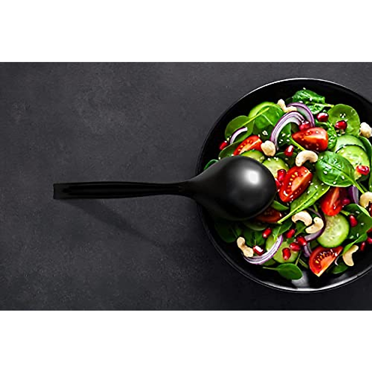 18 Pack Large Black Mixing Heavy Duty Disposable Plastic Serving Spoons Utensils Set - 10" Big Heavy Weight Reusable Cooking Plasticware for Party Buffet Catering Hard Silverware for Salads Sauses