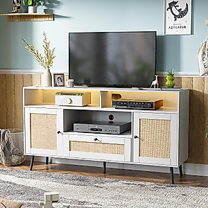 PAKASEPT TV Stand for TVs Up to 65 Inches, Entertainment Center Wood TV Stand with Sliding Doors & Shelves, TV Console Table Media Cabinet with Storage for Living Room Bedroom