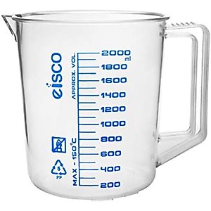 EISCO Measuring Jug, 2000ml - Polypropylene - Screen Printed Graduations, Spout & Handle for Easy Pouring - Excellent Optical Clarity
