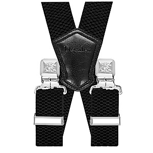 Decalen Mens Suspenders Very Strong Clips Heavy Duty Braces Big and Tall X Style (Black)