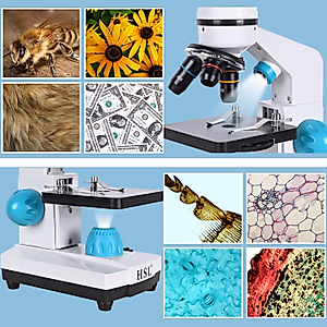 HSL 40X-2000X Microscope for Kids, Monocular Microscope Students Set +Handbag+Phone Holder+ Beginner Biological LAD Kit for Science Educational Boys Girls Toys LED
